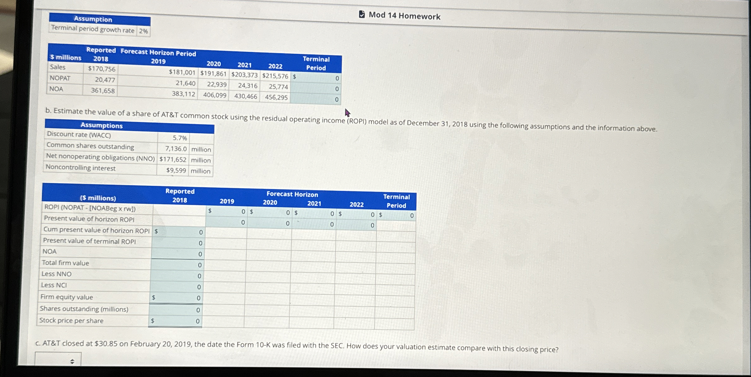 Solved Mod 14 ﻿HomeworkAssumptionTerminal period growth | Chegg.com