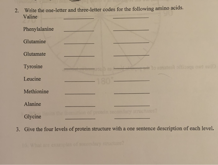 Solved 2. Write the one-letter and three-letter codes for | Chegg.com