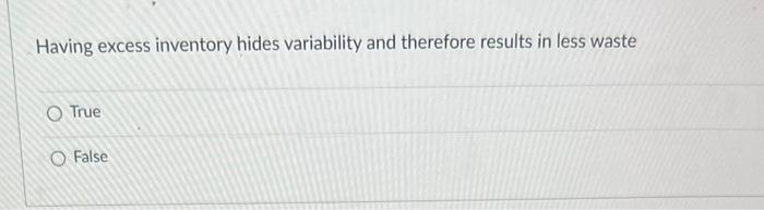 Solved Having excess inventory hides variability and | Chegg.com