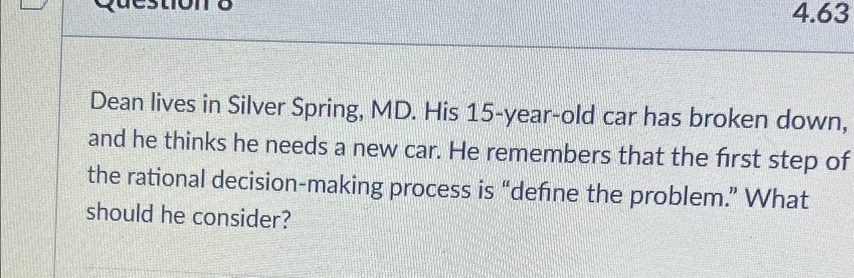 Solved Dean lives in Silver Spring, MD. ﻿His 15-year-old car | Chegg.com