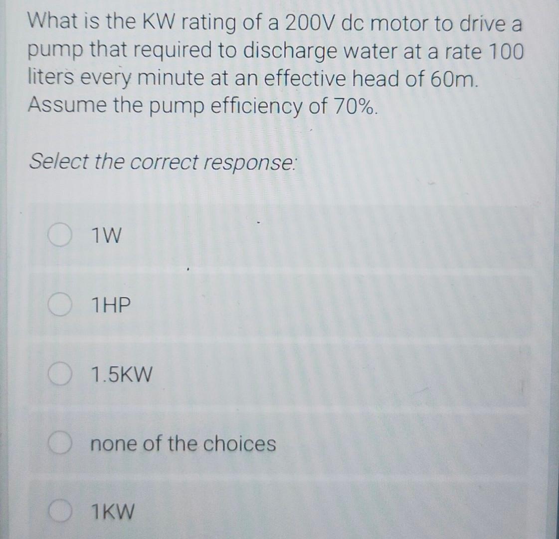 Solved What is the KW rating of a 200 V dc motor to drive a | Chegg.com