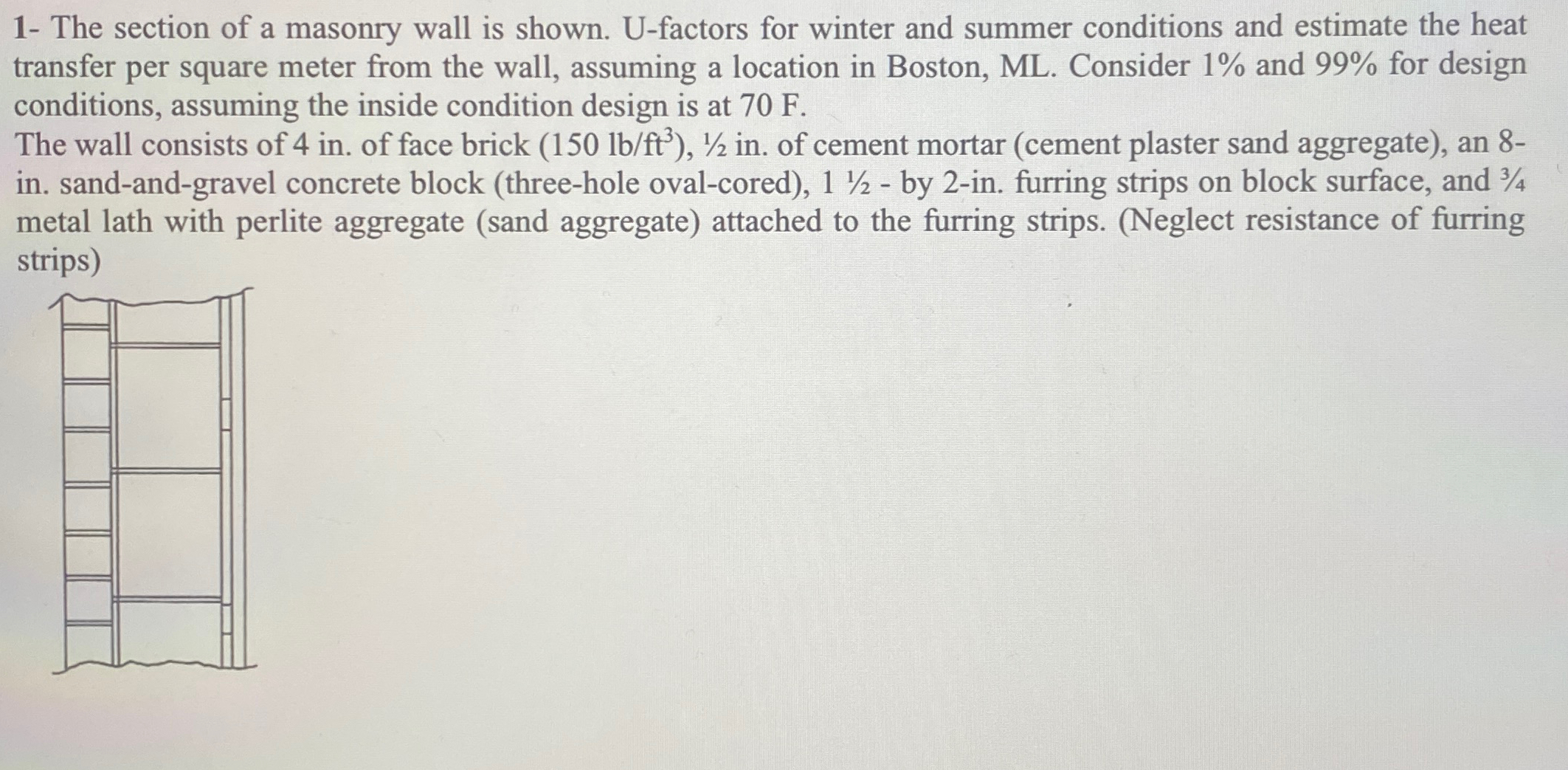 Solved 1- ﻿The section of a masonry wall is shown. U-factors | Chegg.com