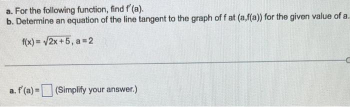 Solved a. For the following function, find f′(a). b. | Chegg.com