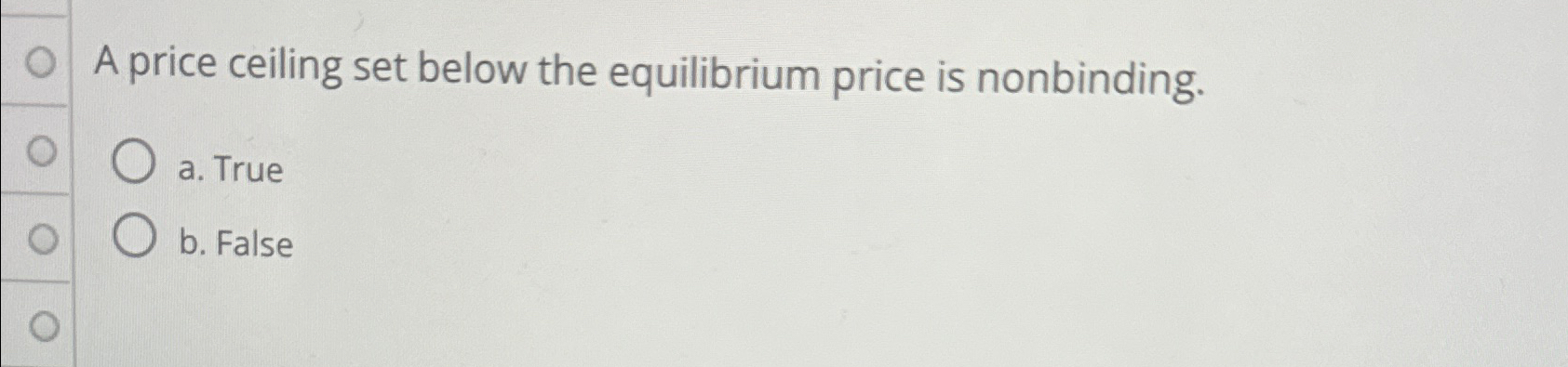 Solved A price ceiling set below the equilibrium price is | Chegg.com