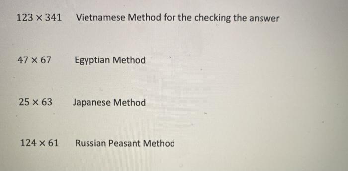 Solved 123 X 341 Vietnamese Method for the checking the | Chegg.com