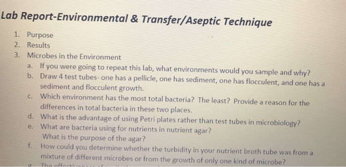 Solved Lab Report-Environmental & Transfer/Aseptic Technique | Chegg.com