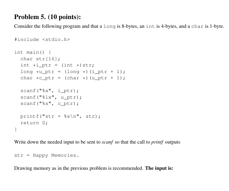 Solved Problem 5. (10 ﻿points):Consider the following | Chegg.com