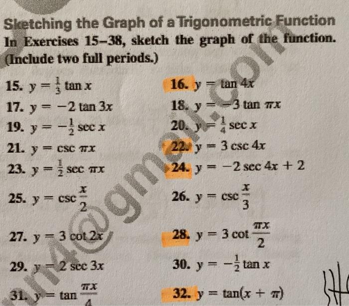 Solved Sketching the Graph of a Trigonometric Function In | Chegg.com