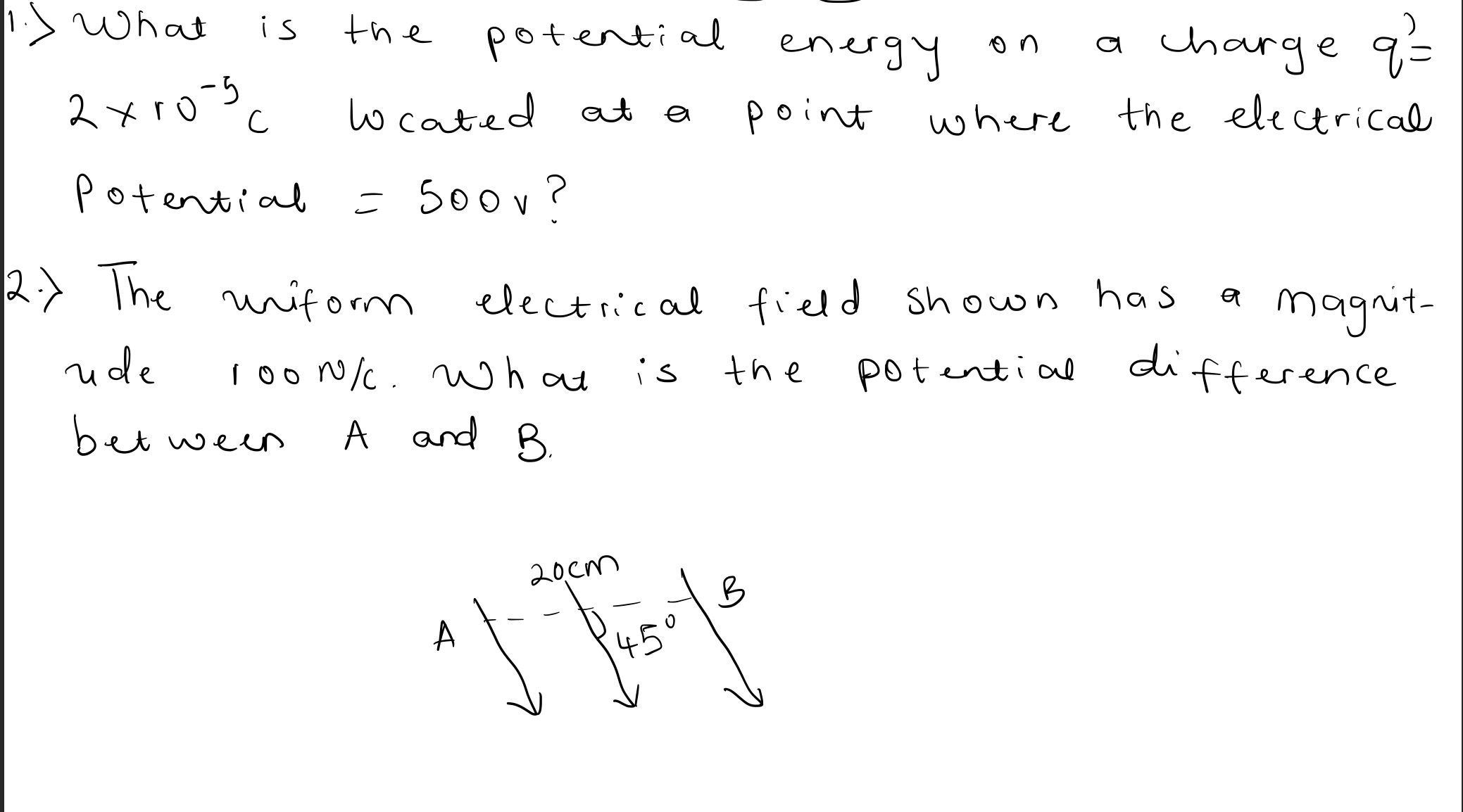 Solved 1.) ﻿What is the potential energy on a charge | Chegg.com