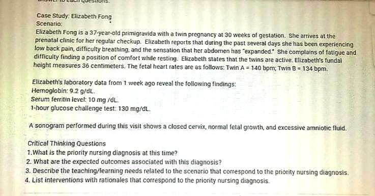 Solved please read the above scenario on Elizabeth fong and | Chegg.com