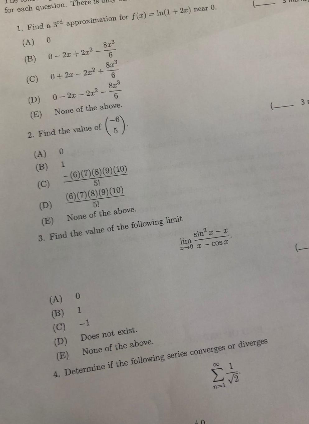 Solved a 3rd approximation for f(x)=ln(1+2x) near 0 . 0 | Chegg.com
