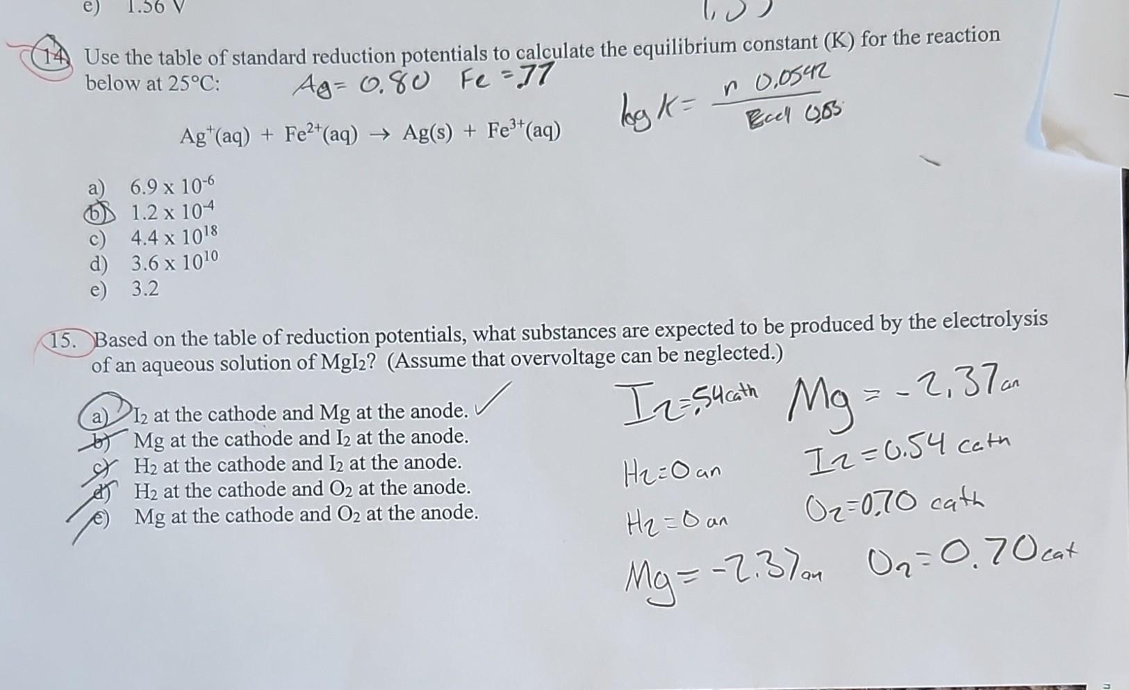 Solved (14) Use the table of standard reduction potentials | Chegg.com