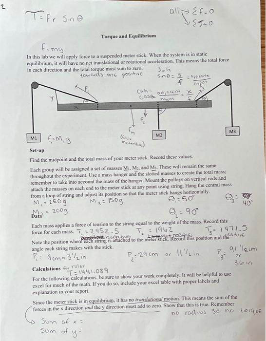 Solved 2 TE Fr Sino alls Ef=0 SET=0 Torque and Equilibrium | Chegg.com