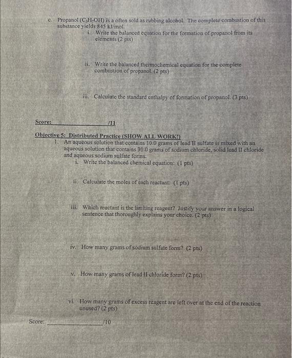 Solved c. Propanol (C3H,OH) is a often sold as rubbing | Chegg.com