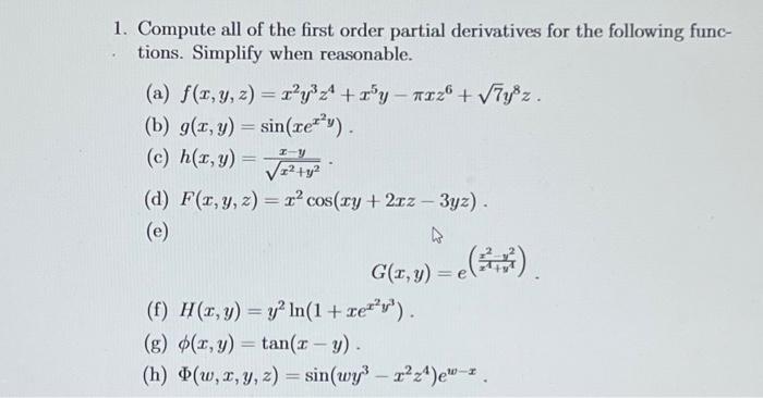 Solved 1. Compute all of the first order partial derivatives | Chegg.com