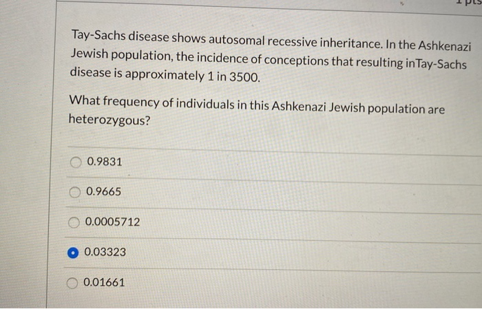 Solved Tay-Sachs disease shows autosomal recessive | Chegg.com