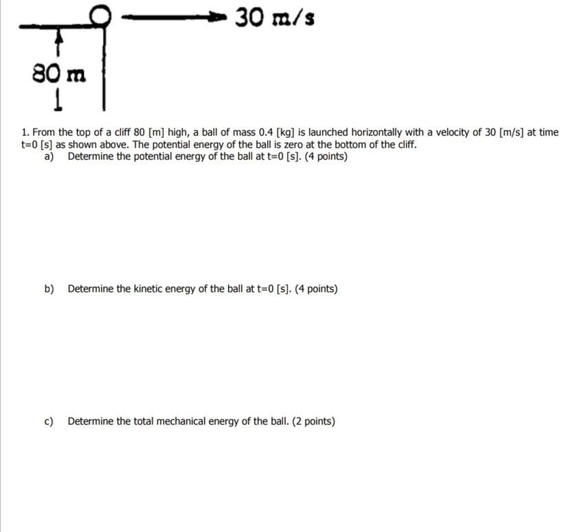 Solved 30 a/s 80 m 1 1. From the top of a cliff 80 (m) high, | Chegg.com