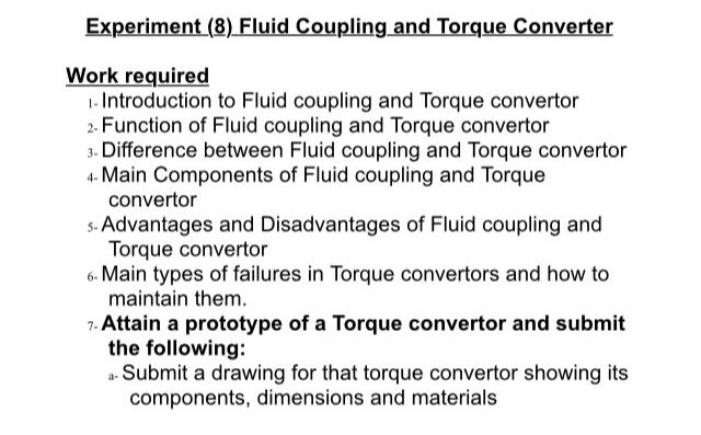Solved Experiment (8) Fluid Coupling and Torque Converter | Chegg.com