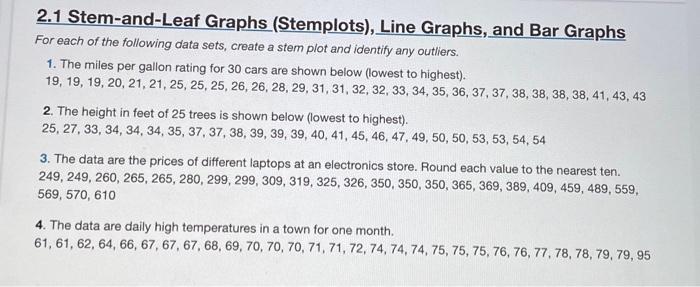 2.1 Stem-and-Leaf Graphs (Stemplots), Line Graphs, | Chegg.com