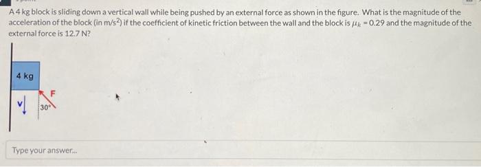 Solved A 4 kg block is sliding down a vertical wall while | Chegg.com