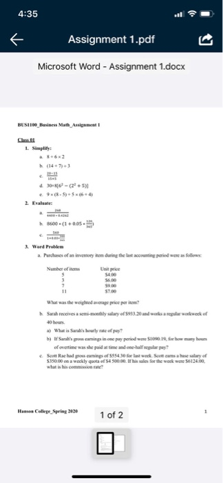 Solved 4:35 Assignment 1.pdf Microsoft Word - Assignment | Chegg.com
