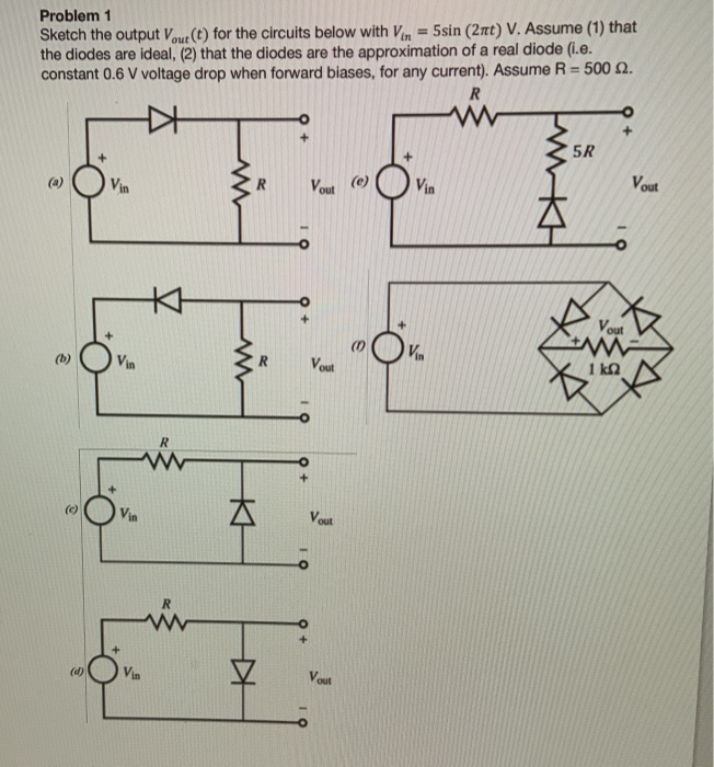 Solved Problem 1 Sketch the output Vout(t) for the circuits | Chegg.com