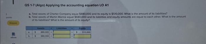 Solved S 1.7 (Algo) Applying the accounting equation LO A1 | Chegg.com