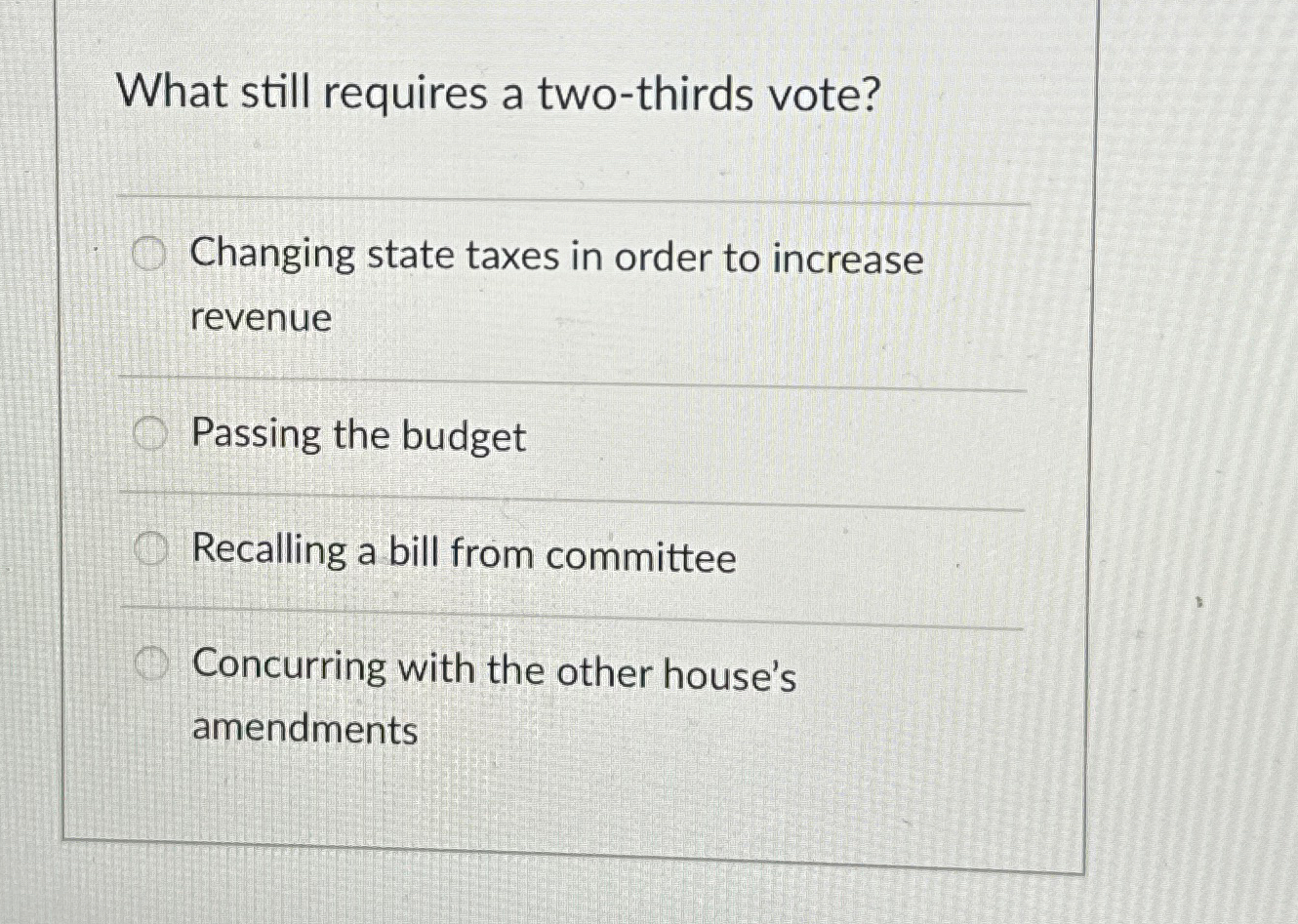 Solved What still requires a two-thirds vote?Changing state | Chegg.com