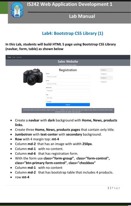 Home News products Lab4: Bootstrap CSS Library (1) In | Chegg.com