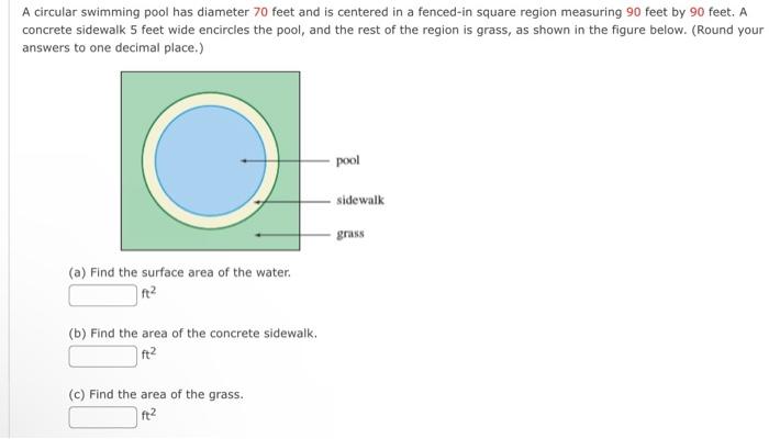 Solved A circular swimming pool has diameter 70 feet and is | Chegg.com