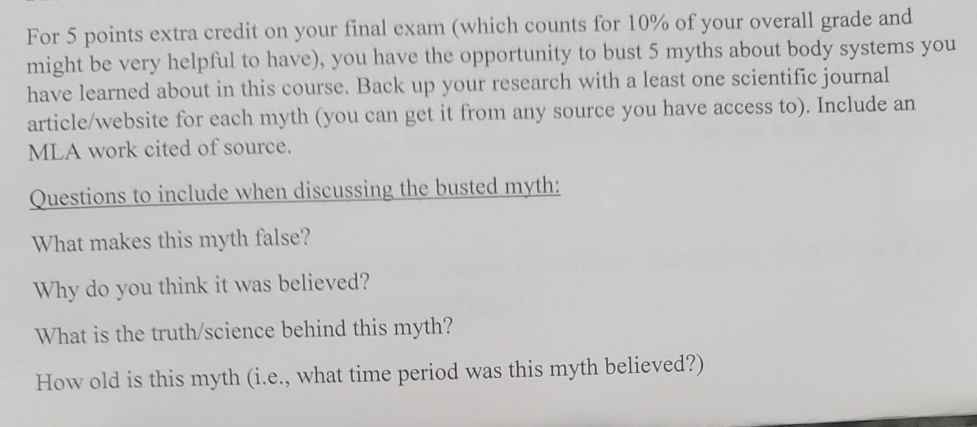 For 5 points extra credit on your final exam (which | Chegg.com