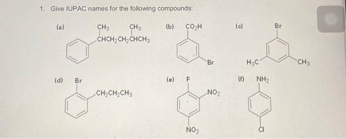 Solved 1. Give IUPAC names for the following compounds: (a) | Chegg.com