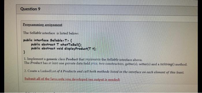 Solved Programming assignment The Sellable intertace is | Chegg.com