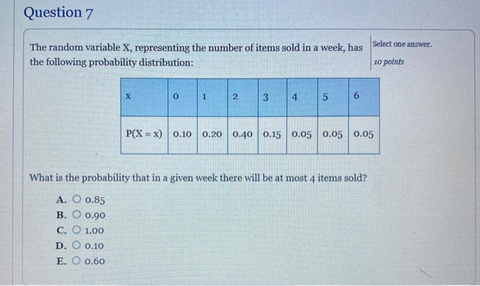 Solved Question 6 The random variable X, representing the | Chegg.com