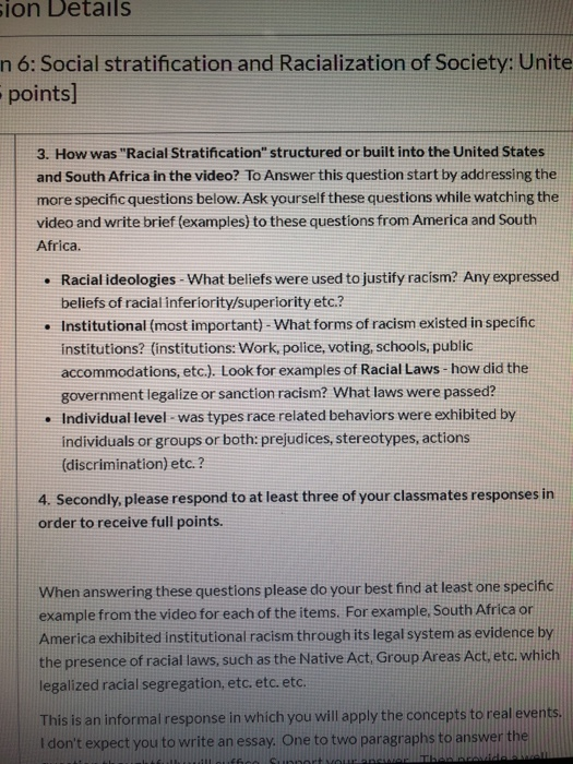 Solved n 6: Social stratification and Racialization of | Chegg.com