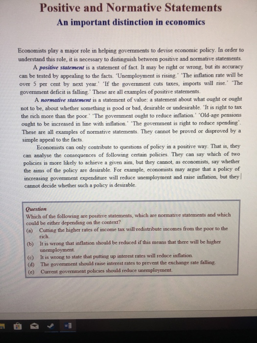 Solved Positive and Normative Statements An important | Chegg.com