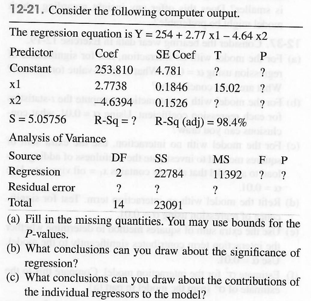 Solved 12-21. Consider the following computer output.The | Chegg.com Solved 12-21. Consider the following computer output.The | Chegg.com