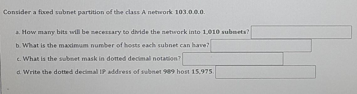 Solved Consider a fixed subnet partition of the class A | Chegg.com