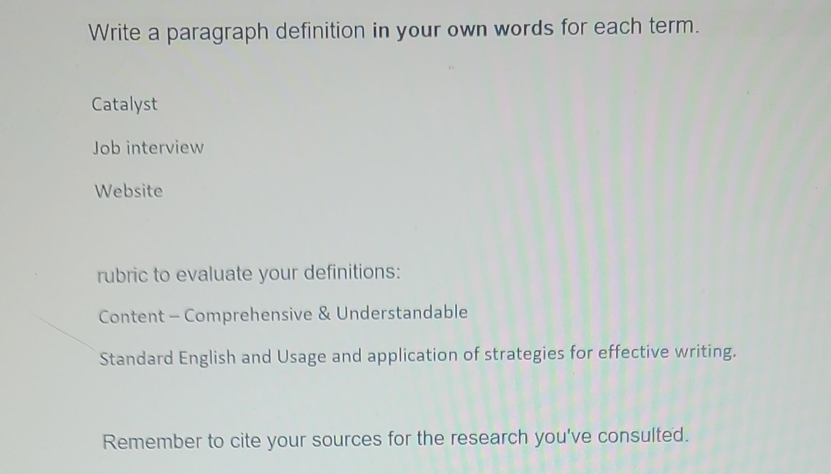 Write a paragraph definition in your own words for | Chegg.com
