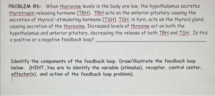 Solved PROBLEM #6: When thyroxine levels in the body are | Chegg.com