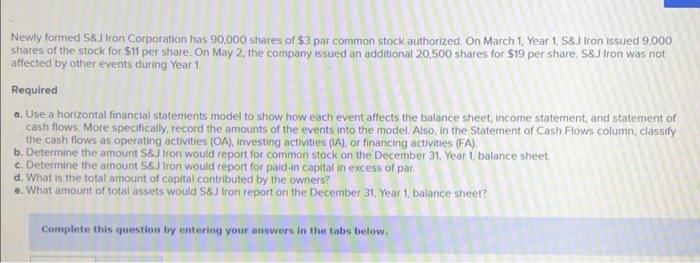 Solved Use a horizontal financial statements model to show | Chegg.com