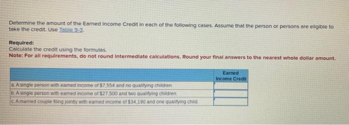 Solved Determine the amount of the Earned Income Credit in | Chegg.com
