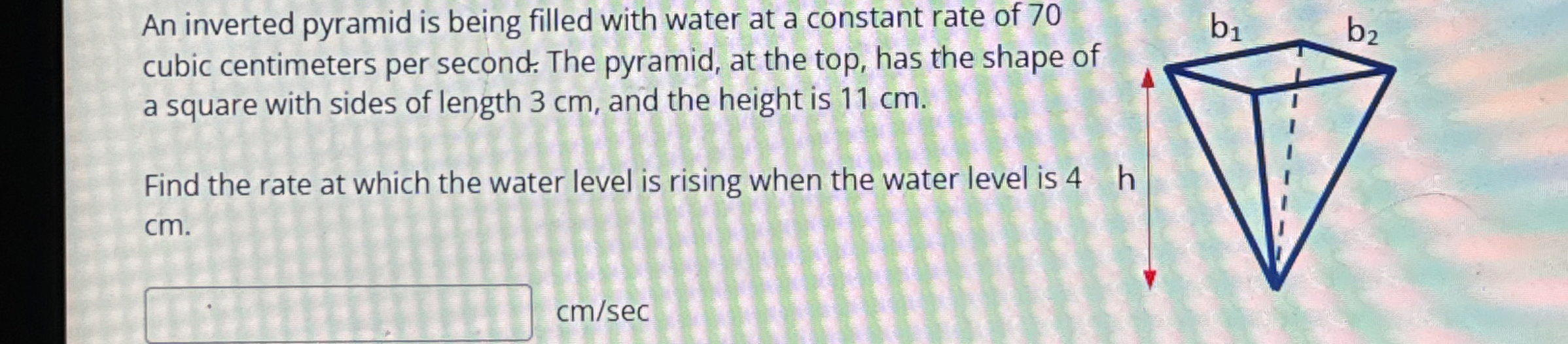 Solved An inverted pyramid is being filled with water at a | Chegg.com