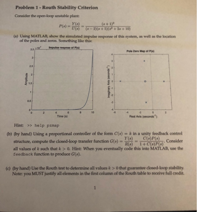 Solved Problem 1 - Routh Stability Criterion Consider the | Chegg.com