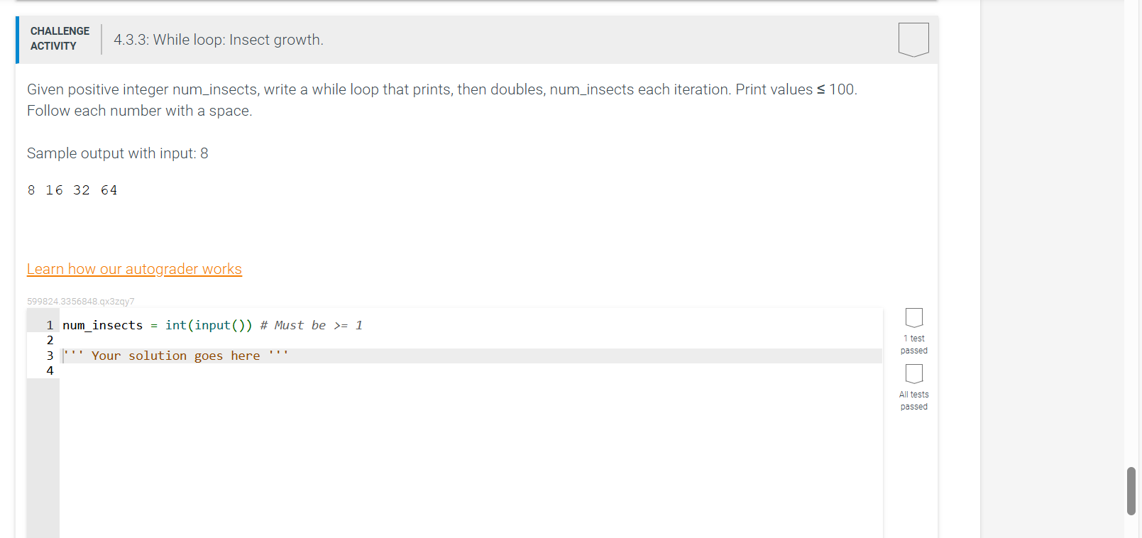 4.3.3: While loop: Insect growth.Given positive | Chegg.com