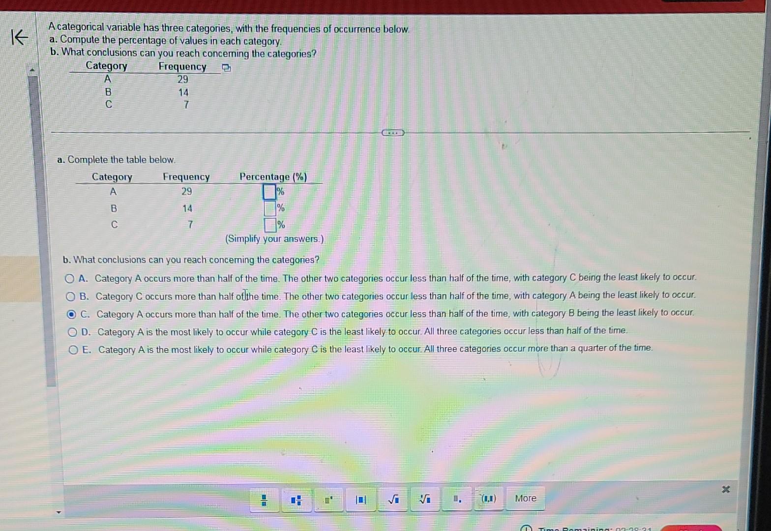 Solved A categorical variable has three categories, with the | Chegg.com