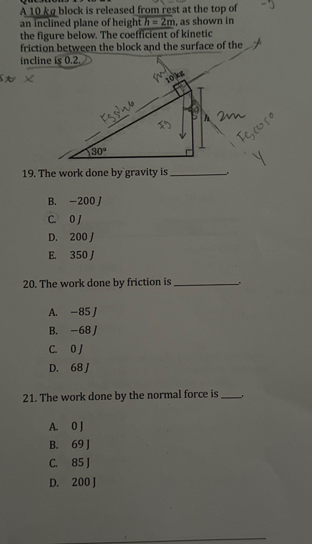 Solved A 10kg ﻿block is released from rest at the top of an | Chegg.com