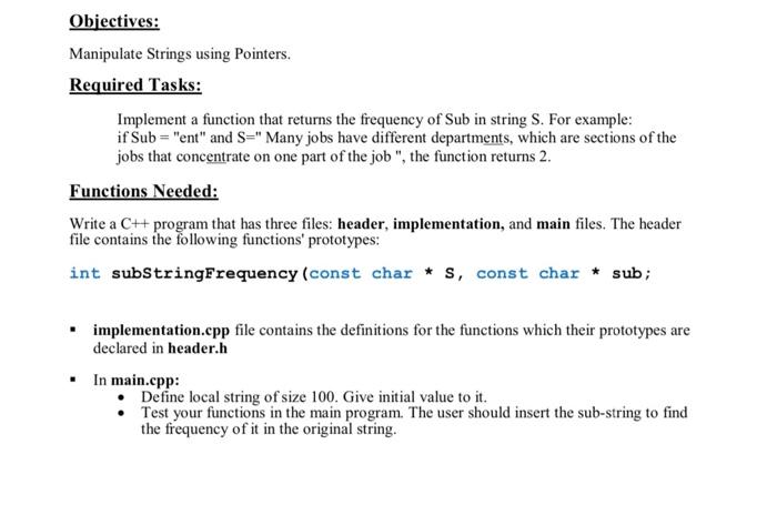Solved Objectives: Manipulate Strings using Pointers. | Chegg.com
