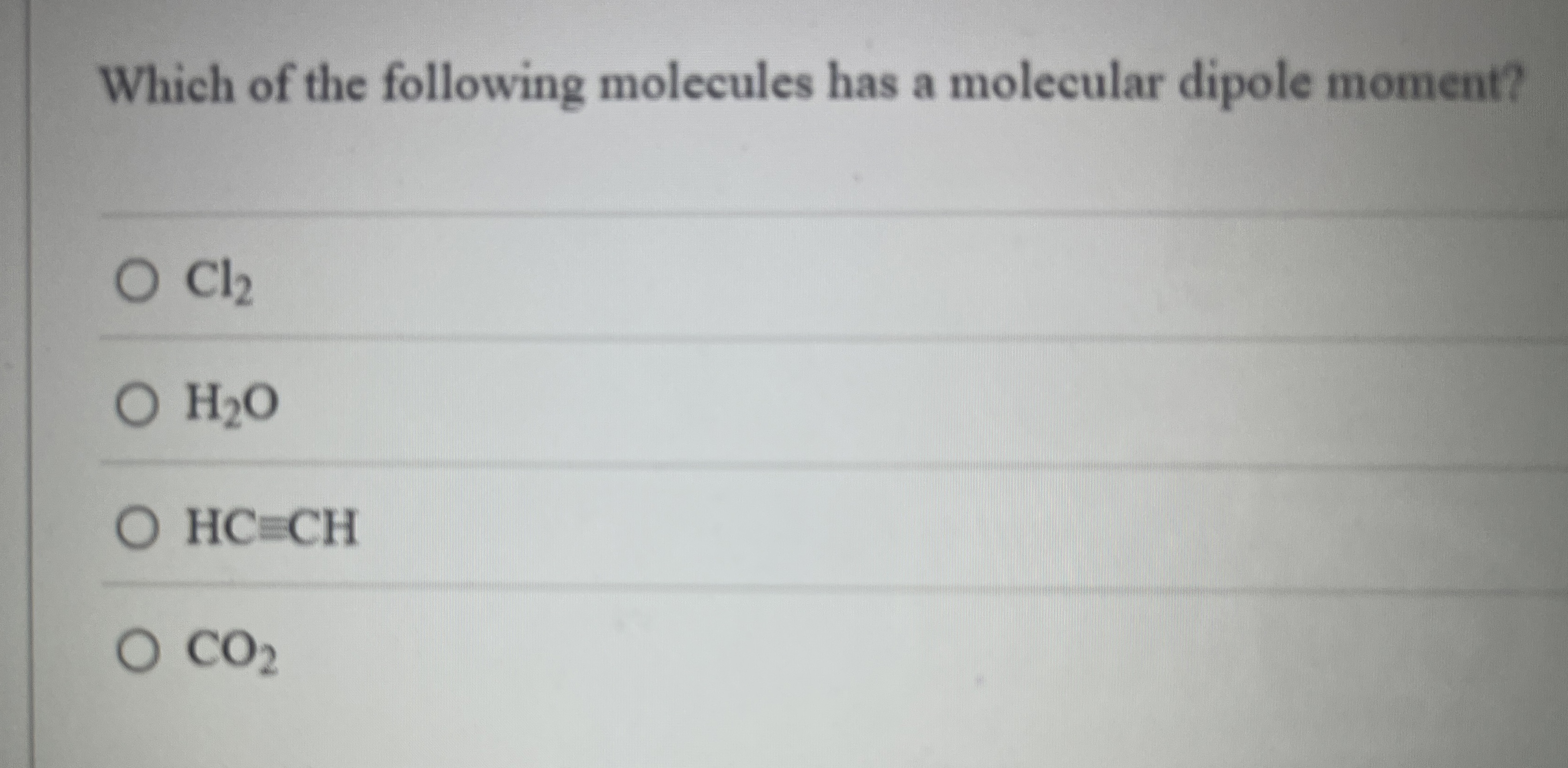 Solved Which of the following molecules has a molecular | Chegg.com