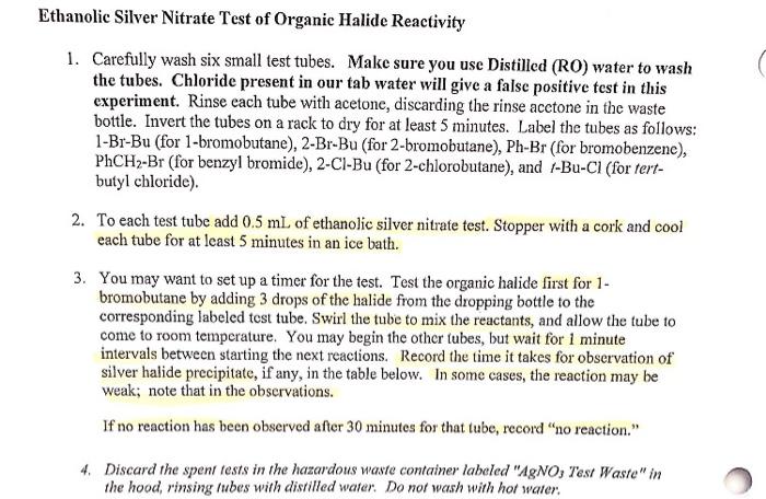 Solved Ethanolic Silver Nitrate Test of Organic Halide | Chegg.com